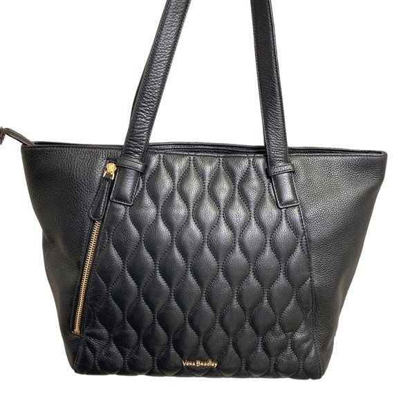 Vera Bradley | Bags | Very Bradley Black Leather Quilted Zipper Tote ...